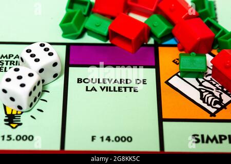 Close up of Boulevard de la Villette on a French Monopoly Board Stock ...