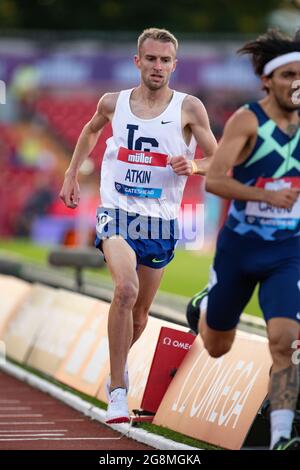 Sam Atkin of England competing in the men's 10,000m final at the ...