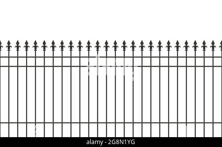 Metal fence, spike lattice bars. Iron gate, vector illustration. Safety ...