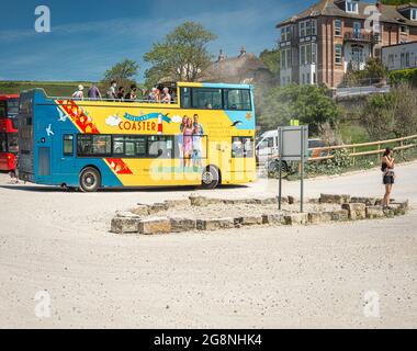 A Coaster open top bus in Weston-super-Mare, UK. The buses run on two ...