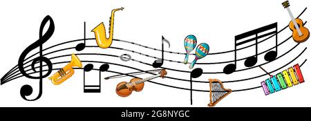 Musical melody symbols with many doodle kids cartoon character ...