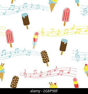 Colorful music notes seamless pattern. Blue colors simbols on pink ...