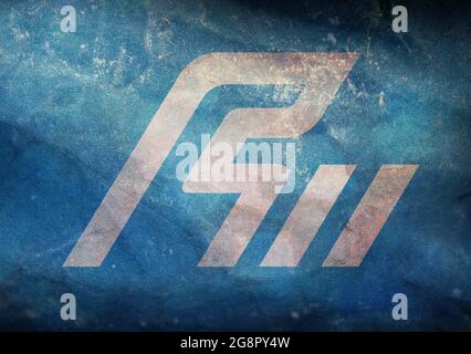 Top view of retro Flag of Ishikawa Prefecture with grunge texture, no ...