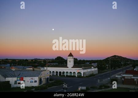 View of Pyramid Hill, Victoria Australia across sweeping paddock full ...