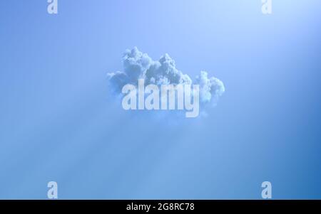 alone cumulus cloud with sun rays . cgi nature 3D rendering Stock Photo ...