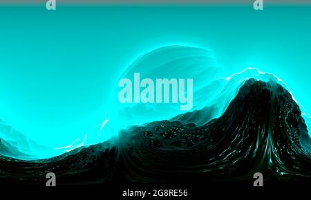 Flipped over, fractal Horizons: Abstract render of an alien rocks and ...