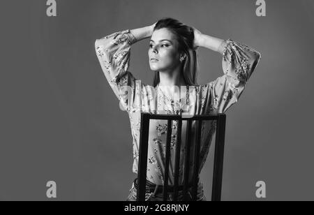 Languid look. Relaxed pose. Just relaxing. Woman beautiful face. Female ...