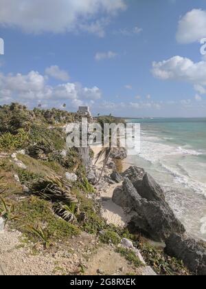 Eerie scenery of the ocean waves by the cliff in Punta Sur, Mexico ...