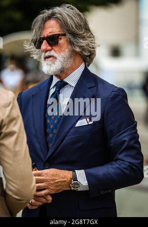 FLORENCE, Italy- July 1 2021: Franco Mazzetti on the street in Florence ...