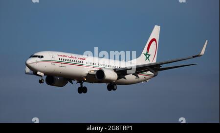 Aircraft of Moroccan airlines during landing in airport Stock Photo - Alamy