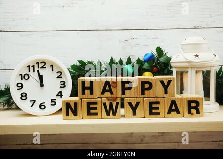 Happy New Year alphabet letters on wooden background Stock Photo - Alamy