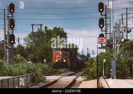 This CN Freight train was coming fast through Brampton, ON Stock Photo ...
