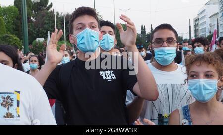 Athens, Greece. 22nd July, 2021. Protest in Athens against goverments ...