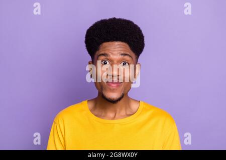 Portrait of attractive funny shy modest cheerful guy candid smile ...