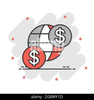 Global business icon in comic style. Money transaction cartoon vector ...