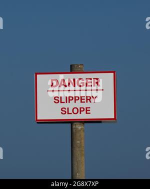 DANGER Slippery Slope sign Stock Photo - Alamy