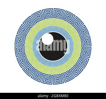 Eye, iris and pupil. Round Celtic or Greek pattern woven with colorful ...