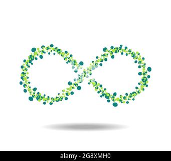 Mobius loop made of green and blue ribbon with bubbles. Infinity sign ...