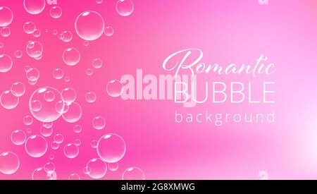 Romantic pink background with fizzing bubbles. Valentine card template ...
