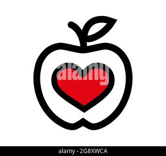 Linear drawing of an apple with a heart inside Stock Vector Image & Art ...