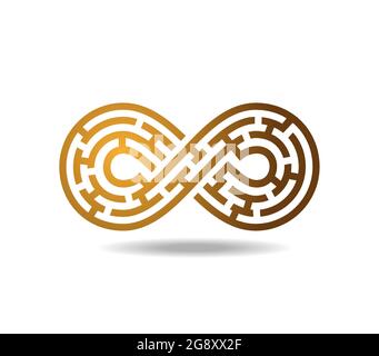 Golden mobius loop in shape of a maze. The sign of infinity. Labyrinth ...