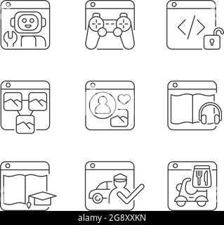Computer applications linear icons set. Excel, Photoshop, PowerPoint, Illustrator, InDesign ...