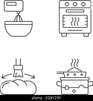 Preparation cookery linear icons set. Chopping, Slicing, Dicing ...