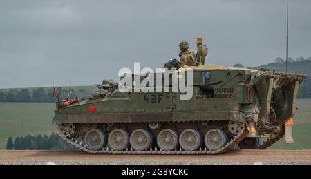 British army Warrior FV512 mechanized recovery vehicle REME in action ...