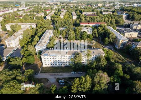 Old soviet city district USSR architecture. Residential apartment panel ...