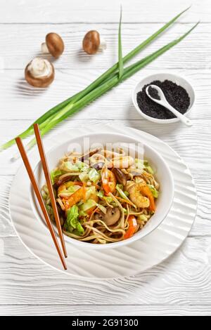Prawn Yaki Udon, stir fried udon noodles with shrimps, cabbage ...