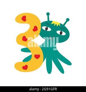 Cartoon Character Number Three Monster, vector numerical 3 Stock Vector ...