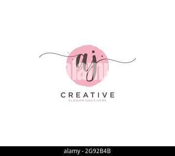 Initials AJ wedding monogram logo with leaves and elegant circular ...