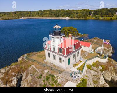 Aerial view of Pomham Rocks Lighthouse on Providence River near ...