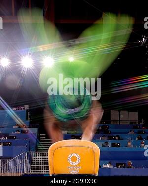 July 24, 2021: Uche Eke of Nigeria performs on pommel during the Tokyo ...