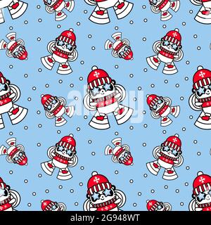 Panda kawaii santa seamless pattern. Mockup pillow. Cute vector happy ...