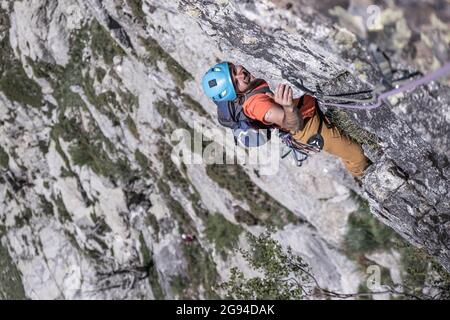 boy climbing multipich on granite rock in the pyrenees Stock Photo - Alamy