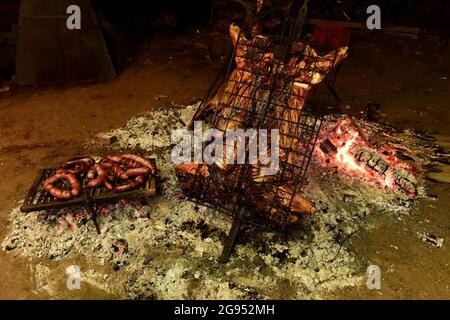 Lamb on the spit, traditional Argentine cuisine, La Pampa Province ...