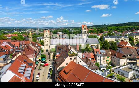 Ravensburg skyline, Baden-Wurttemberg, Germany, Europe. Aerial view of ...