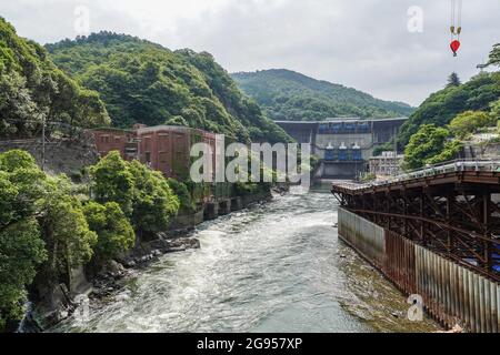 Amagase Dam and Shizukawa hydroelectric power station on the Uji River ...
