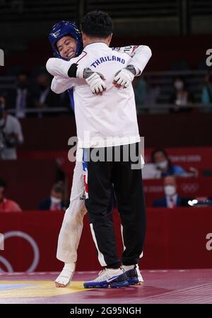 Thailand's Panipak Wongpattanakit celebrates with the gold medal after ...