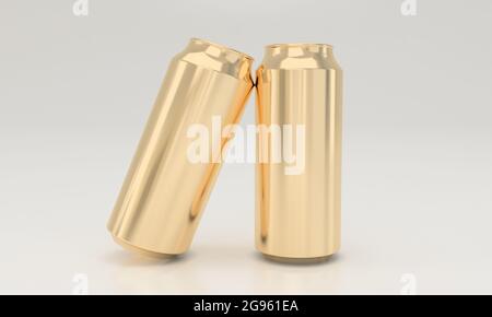 3D rendering of unlabeled drink cans isolated on a green background ...