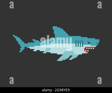 Shark pixel art. Sea predator 8bit. Large predatory marine fish. vector ...