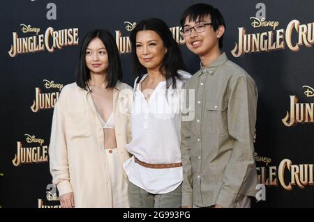 (L-R) Michaela Zee, Ming-Na Wen and Cooper Dominic Zee arrives at ...