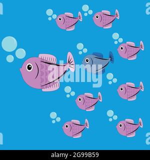 Family shark set of colorful cartoon fish character isolated on white ...