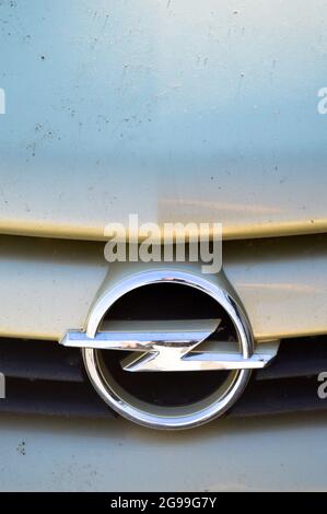 Opel chrome metal logo, luxury car in Istanbul city, June 23.2017 ...