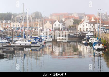 Anstruther Harbour in haar (sea fog), Anstruther, Fife, Scotland, UK ...