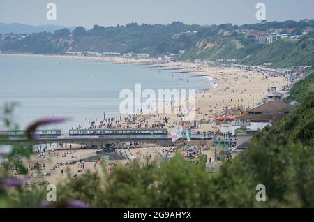 People gathered on Bournemouth Beach in Dorset. Picture date: Sunday ...