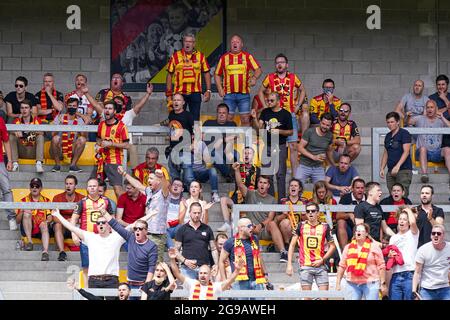 MECHELEN, BELGIUM - JULY 25: fans of KV Mechelen celebrating during the ...