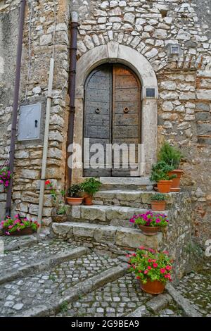 Maenza, Italy, July 24, 2021. A street in the historic center of a ...