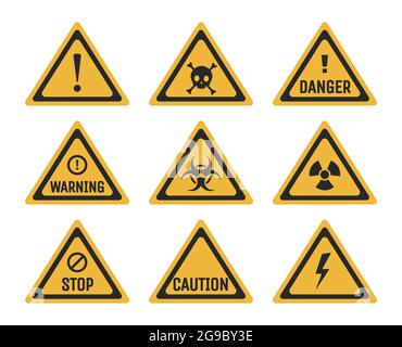 Warning hazard vector pictograms. Illustration of danger caution symbol ...